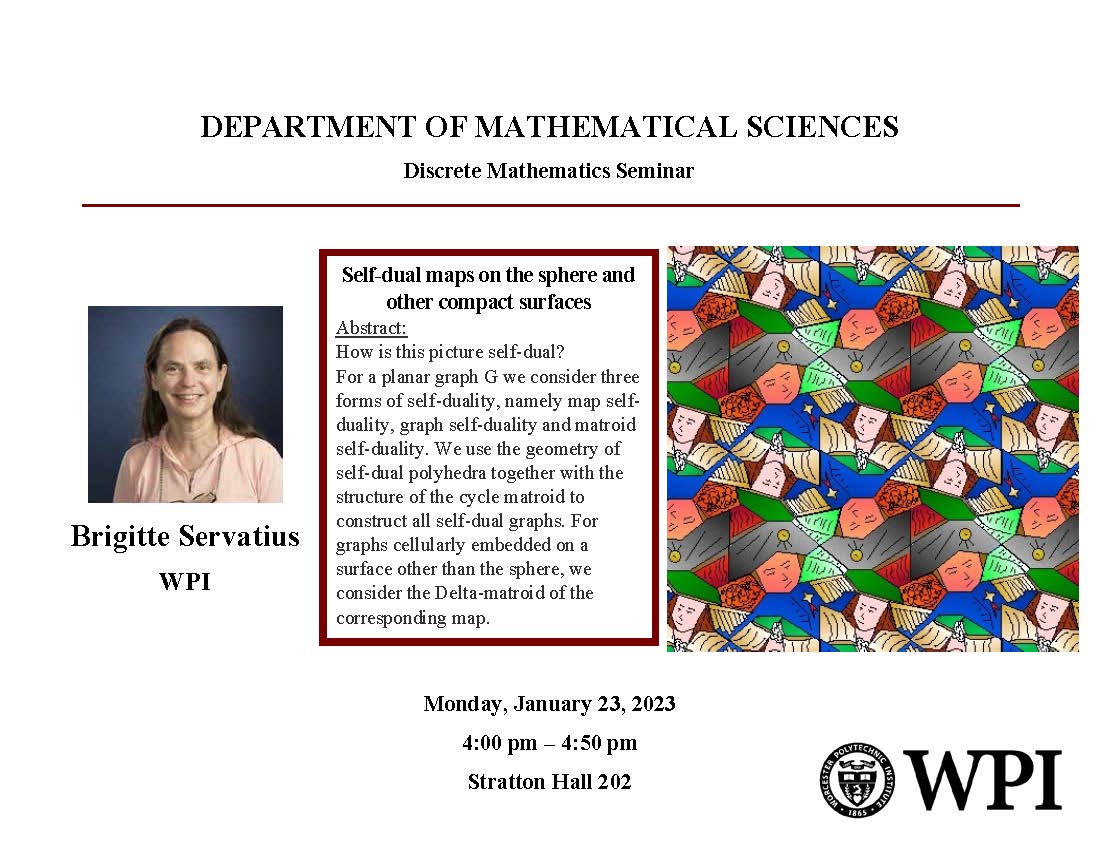 Mathematical Sciences Department, Discrete Mathematics Seminar - Brigitte Servatius, WPI "Self ...